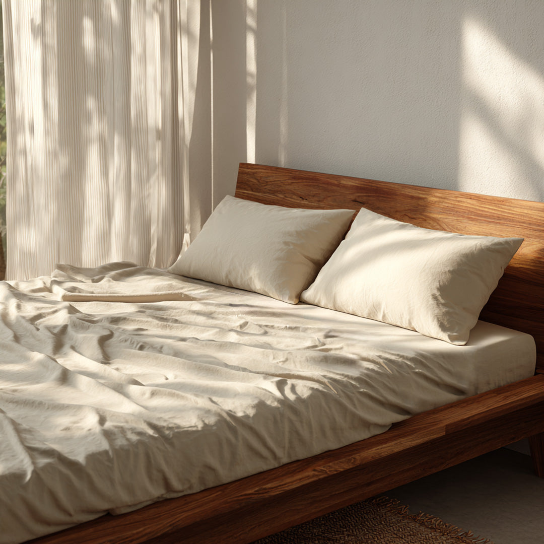 Beige Cooling Cotton Bedsheet Set | Kinavu Living